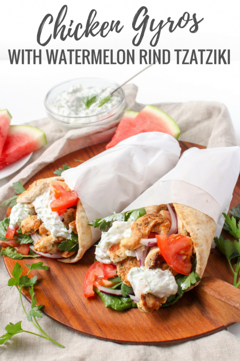 Juicy Grilled Chicken Gyro Wraps with Watermelon Rind Tzatziki
