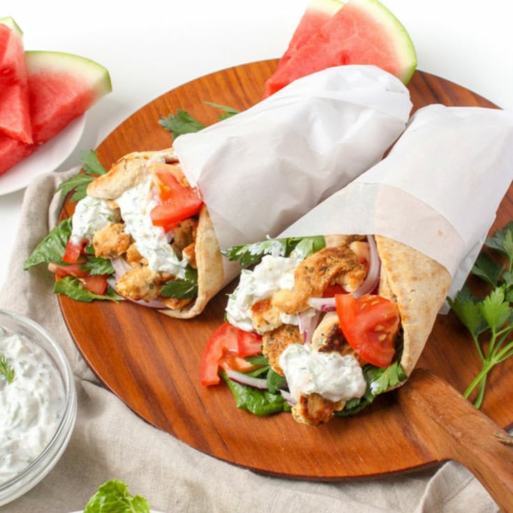 Juicy Grilled Chicken Gyro Wraps with Watermelon Rind Tzatziki