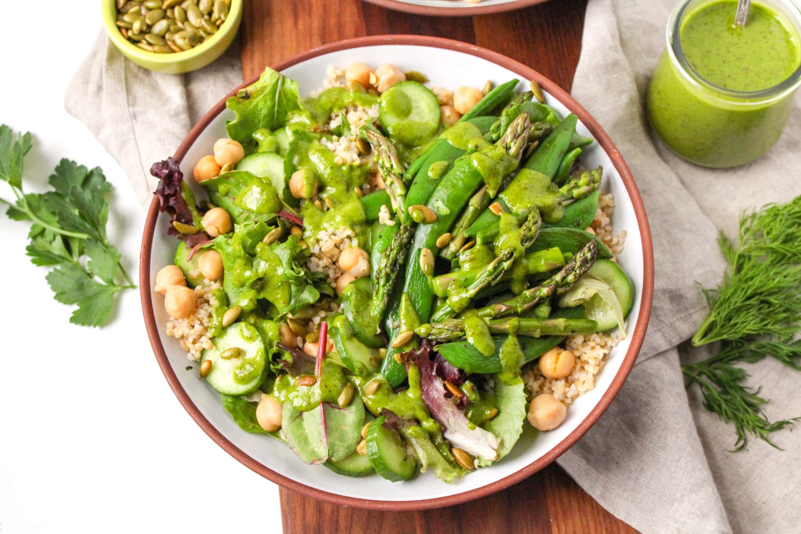 Green Goddess Bowl with Raw Honey Herb Vinaigrette - Healthy Recipe