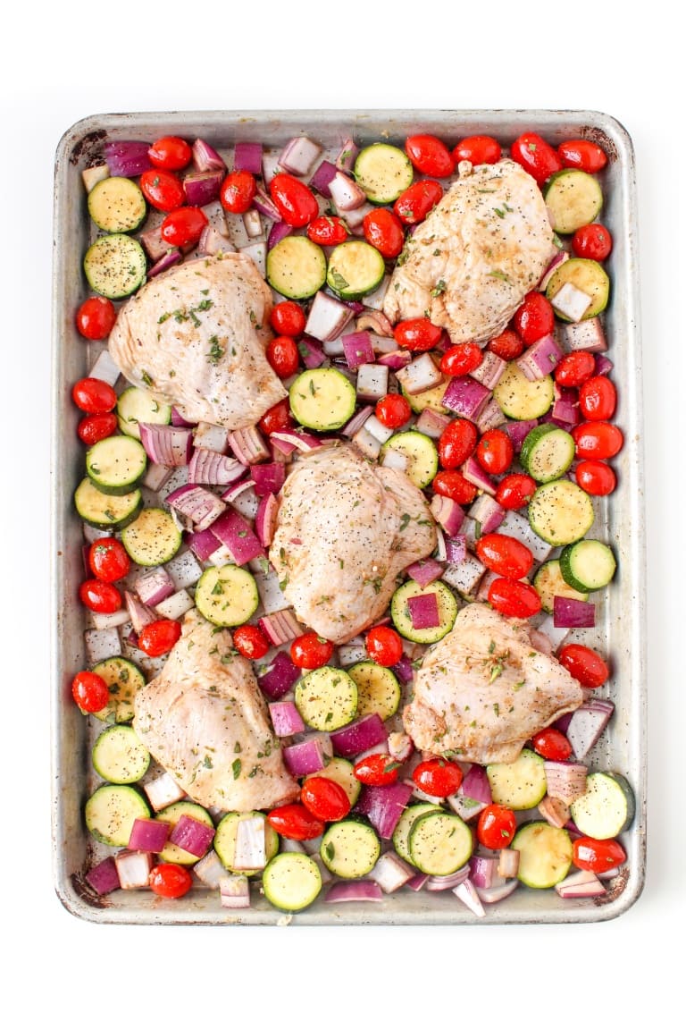 Sheet Pan Mediterranean Chicken Thighs & Veggies (10-Min Prep)