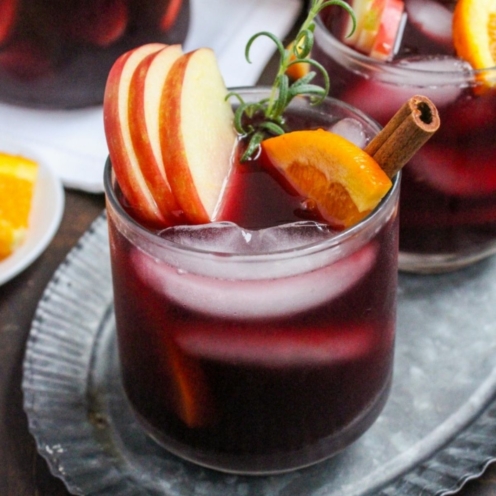 Fall Sangria with Apple Cider, Red Wine & Bourbon (Hot or Iced)