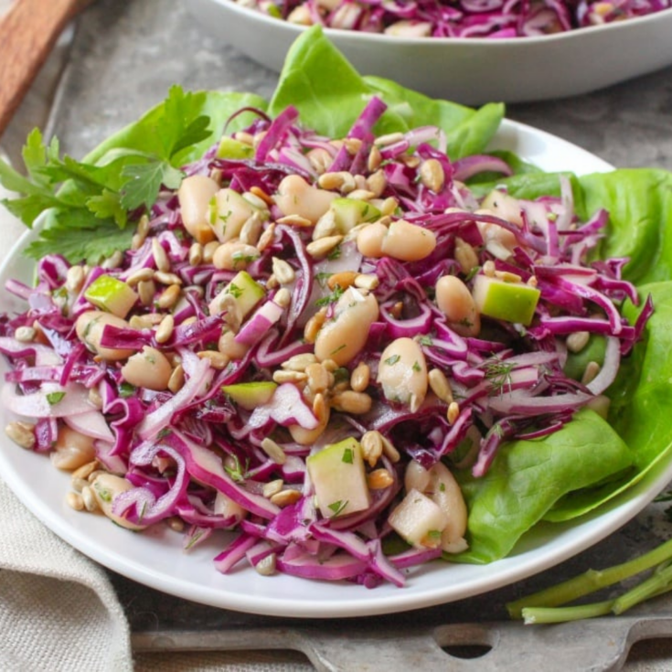 Crunchy & Tangy Apple Cabbage Slaw with White Beans (15-Min)