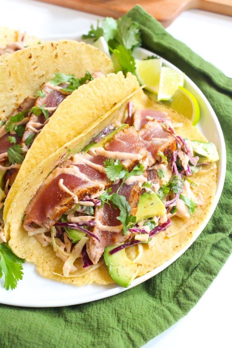 Seared Ahi Tuna Tacos with Slaw - fANNEtastic food