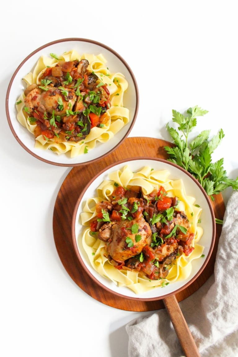 Slow Cooker Chicken Cacciatore & Veggie-Packed Tomato Sauce