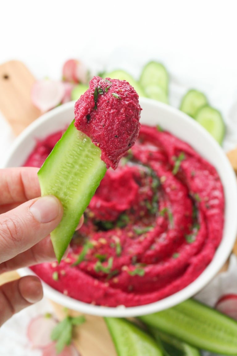 Easy & Creamy Beetroot Hummus with Tahini (Dairy Free) - fANNEtastic food